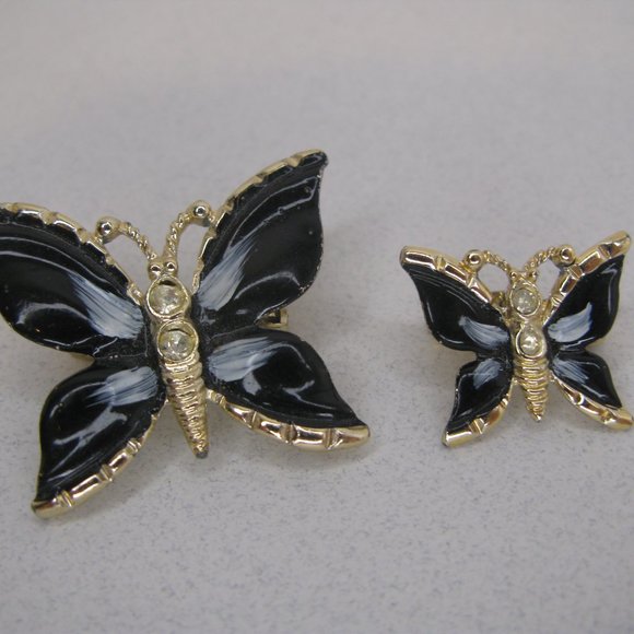 Vintage | Jewelry | Vintage Black White Enamel Butterfly Pin Set | Poshmark